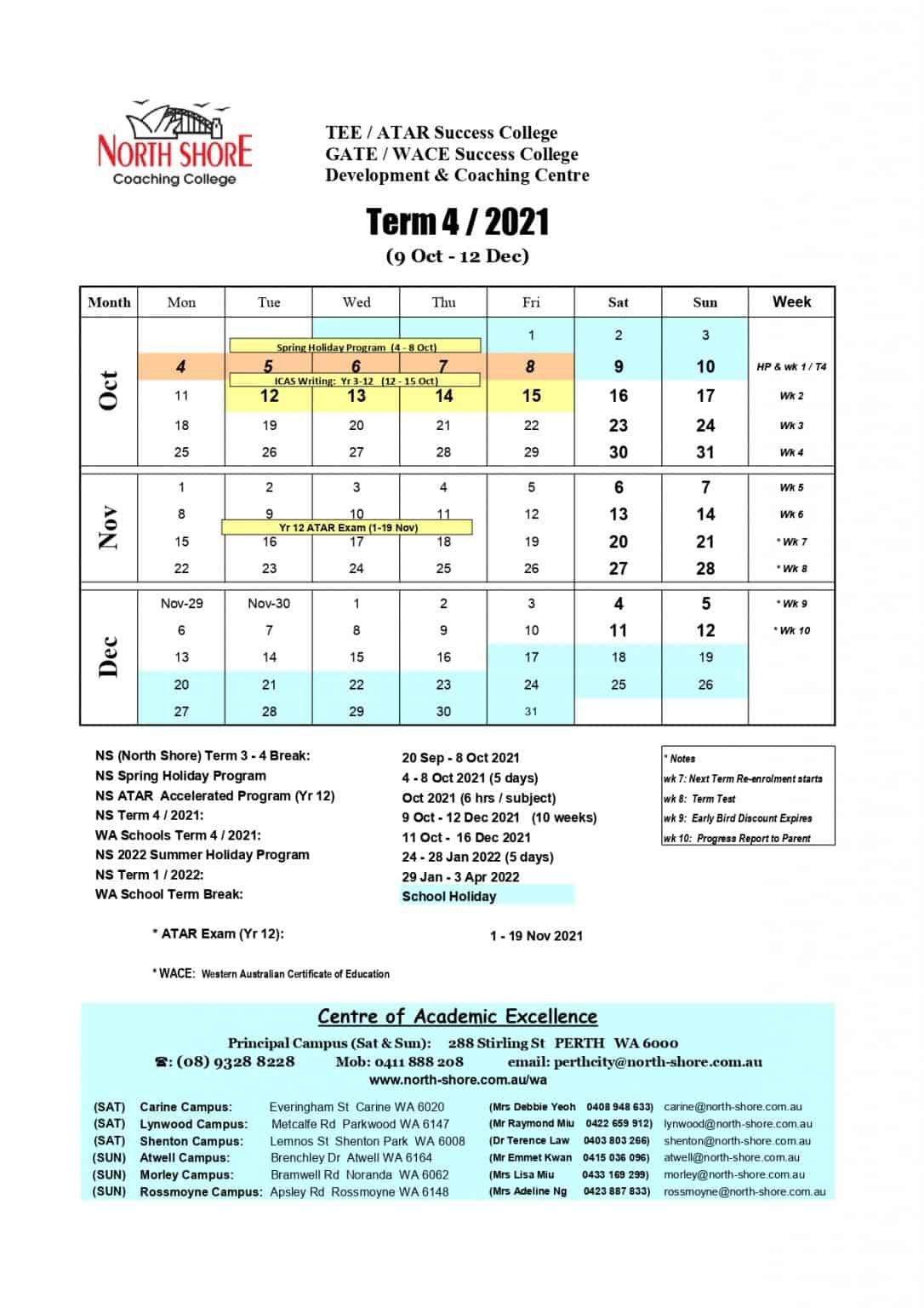 [WA] 2022 Term 1 Calendar | North Shore Coaching College