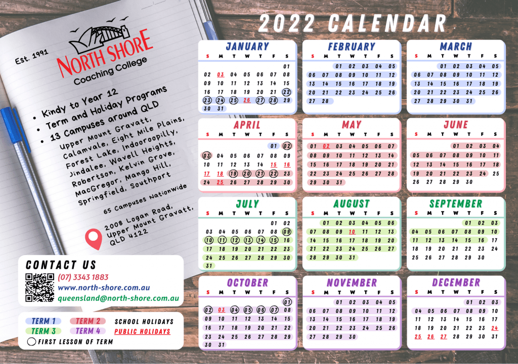 [QLD] 2022 Queensland Calendar | North Shore Coaching College