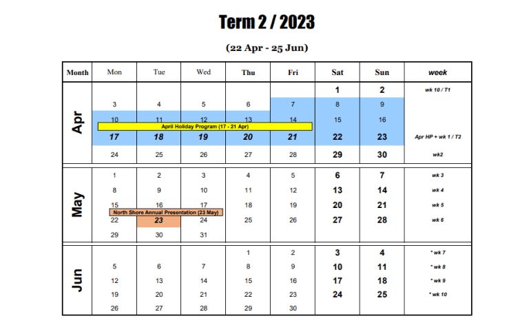 [WA] 2023 Term 2 Calendar | North Shore Coaching College