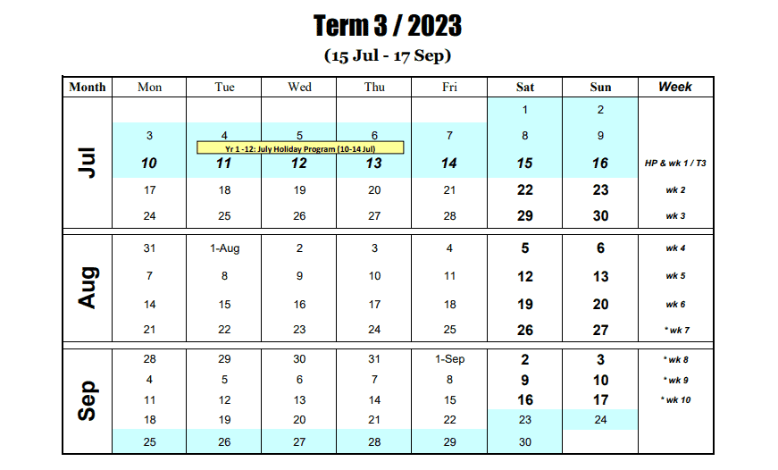  WA 2023 Term 3 Calendar North Shore Coaching College
