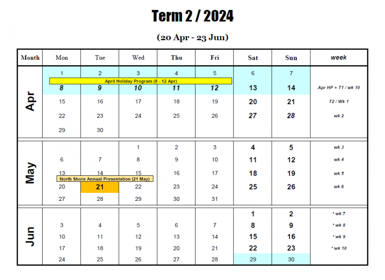 [WA] 2024 Term 2 Calendar | North Shore Coaching College
