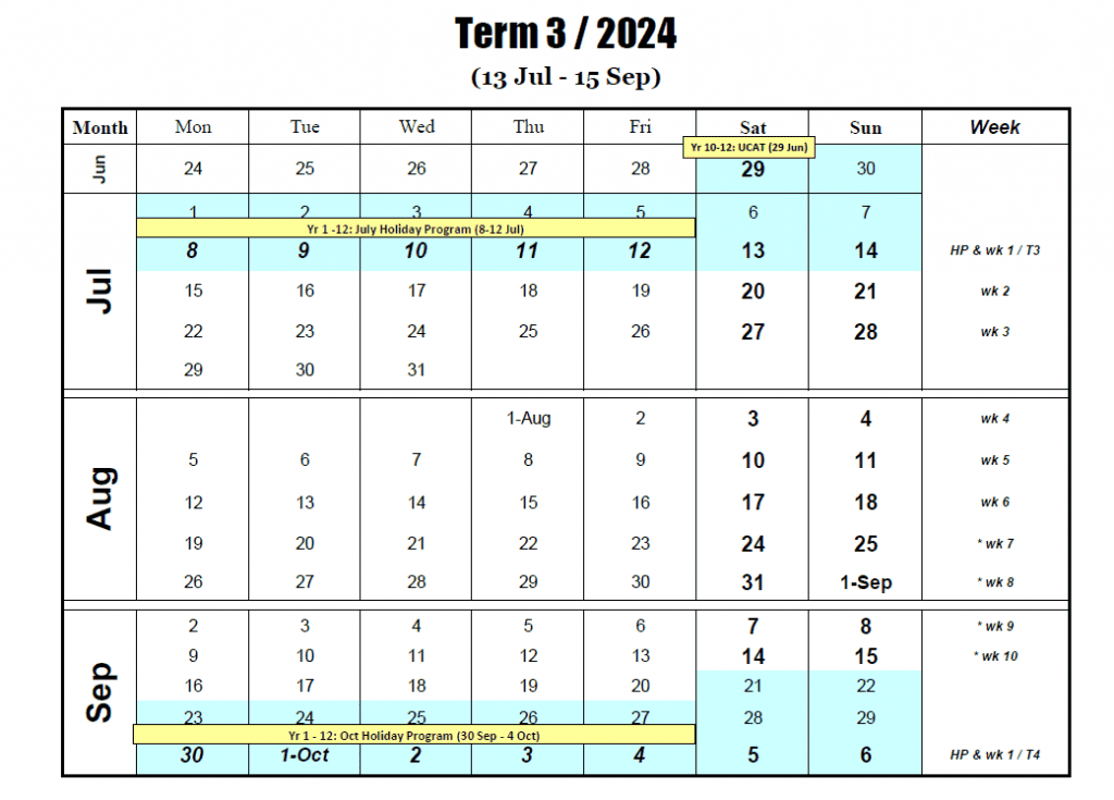 [WA] 2024 Term 3 Calendar | North Shore Coaching College